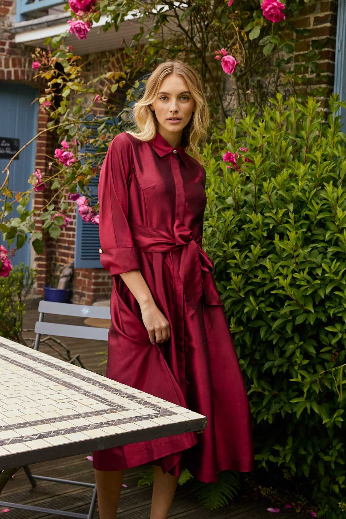 Robe satinée manches 3/4 VALINA